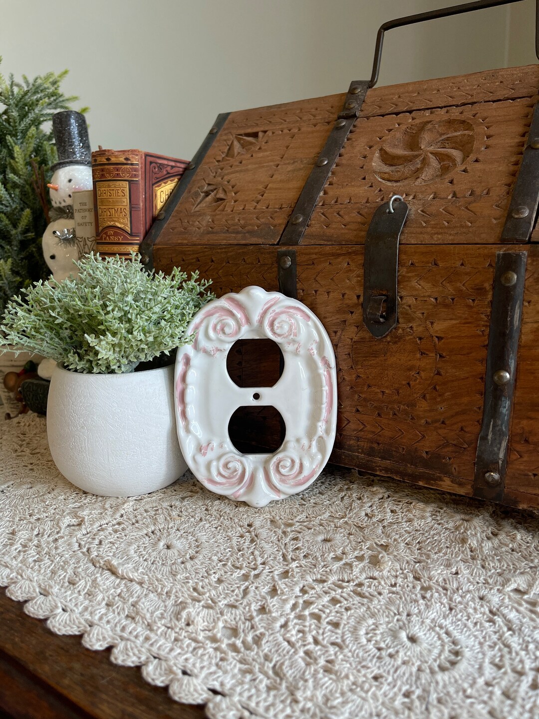 Vintage Porcelain Outlet Plate, Double Outlet Cover Plate, Ceramic ...