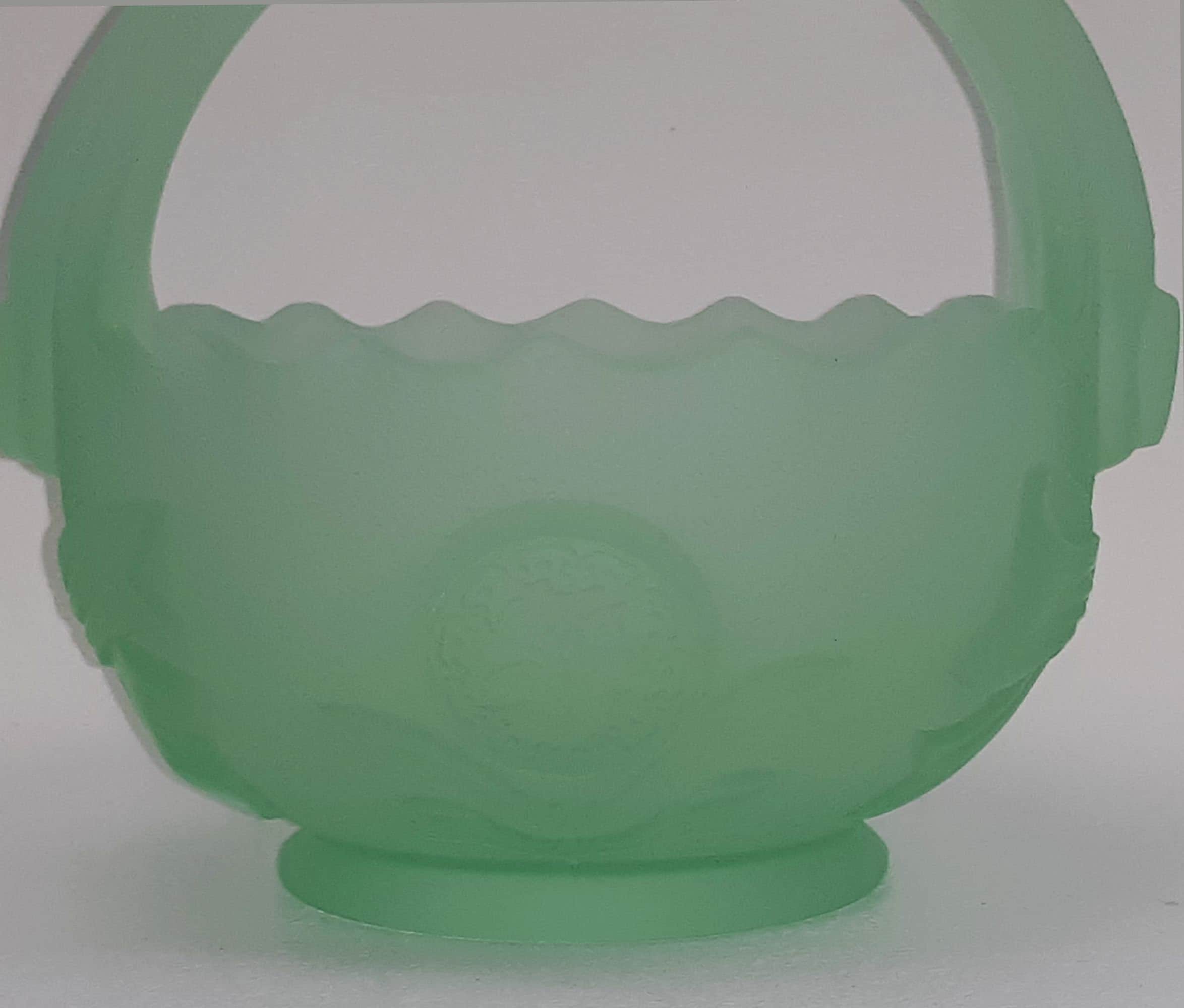 Imperial Glass lenox, Green Frosted Uranium One 1 Handled Basket ...