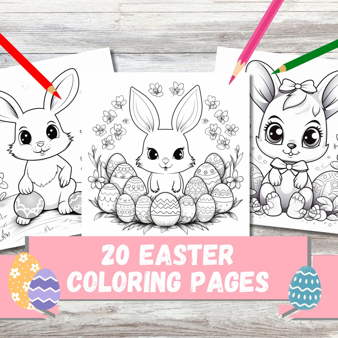 Kawaii Easter Coloring Page, 20 Pages, Cute Animal Bunny, Kids Easter ...
