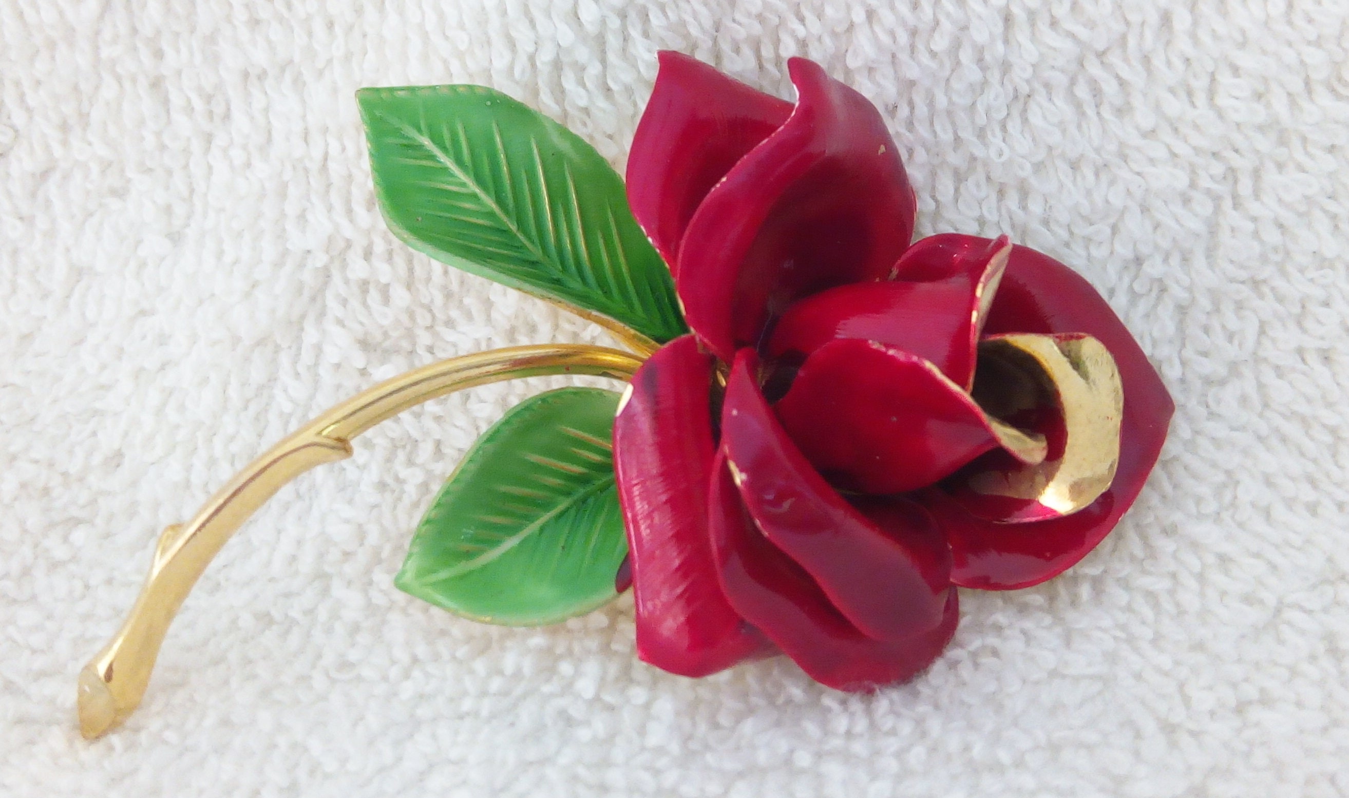 Vintage Signed Giovanni Red Enamel Rose Brooch Pin - Etsy
