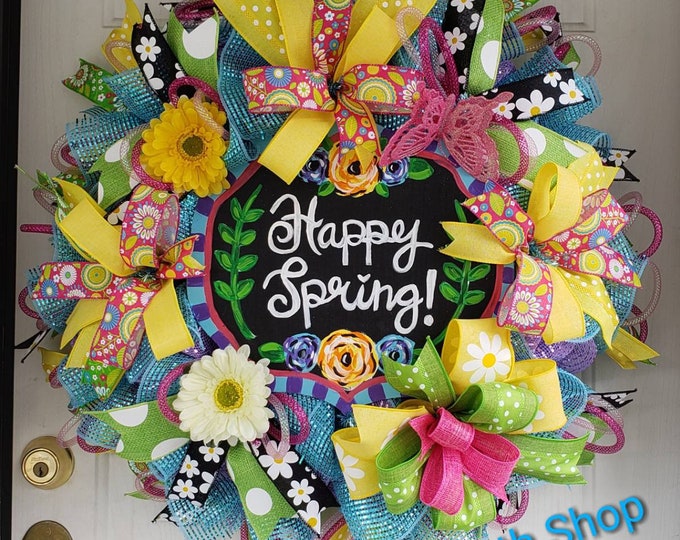 Spring Deco Mesh Wreath/spring Wreaths/spring Door Wreath/easter Mesh ...