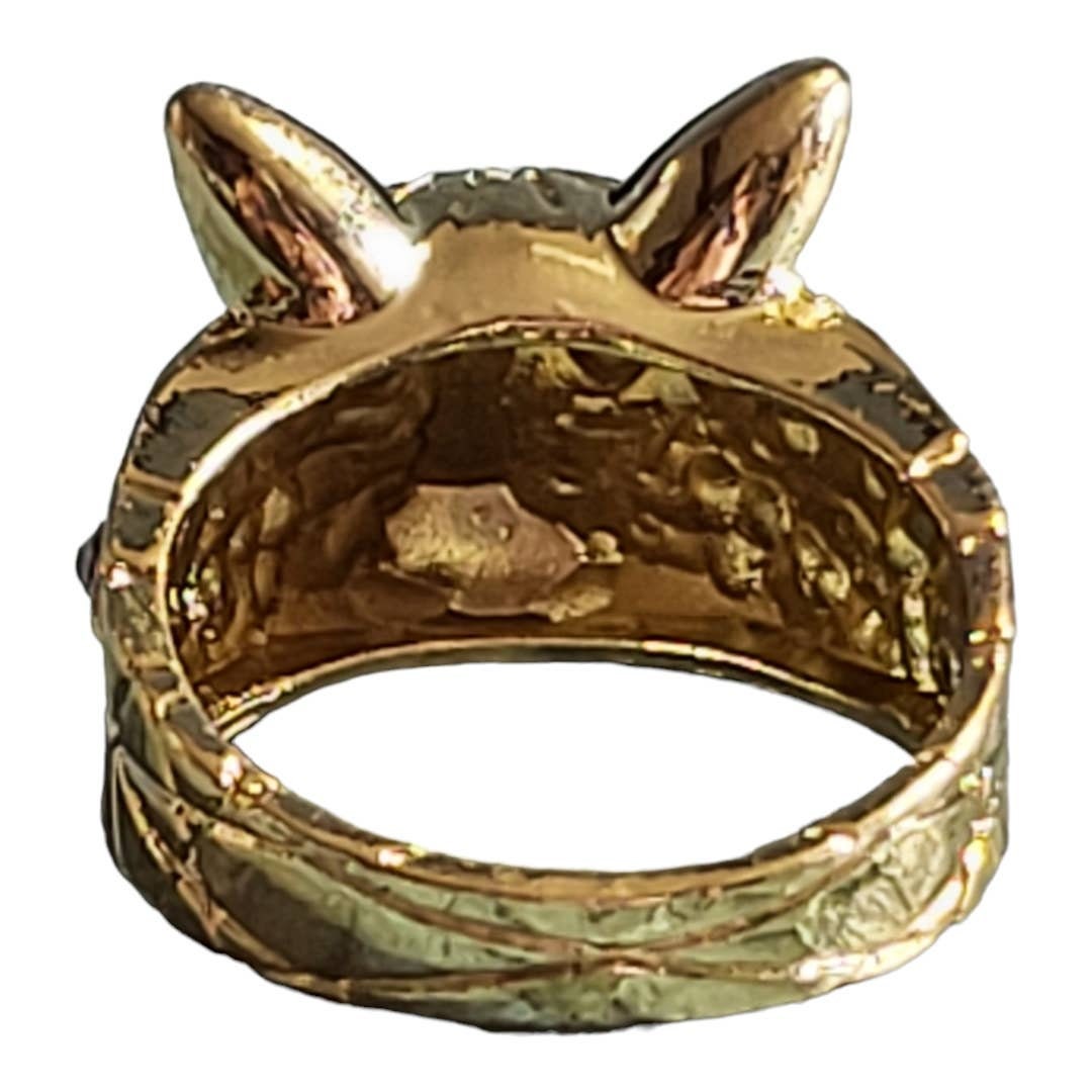 Bejeweled Gold Tone Cat Head Ring Size 9.25 - Etsy