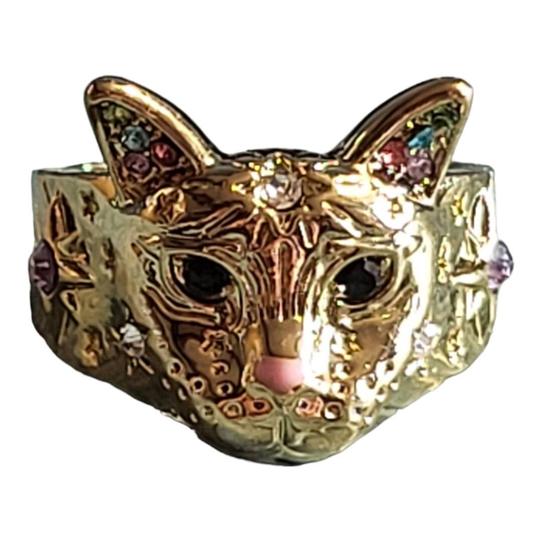 Bejeweled Gold Tone Cat Head Ring Size 9.25 - Etsy