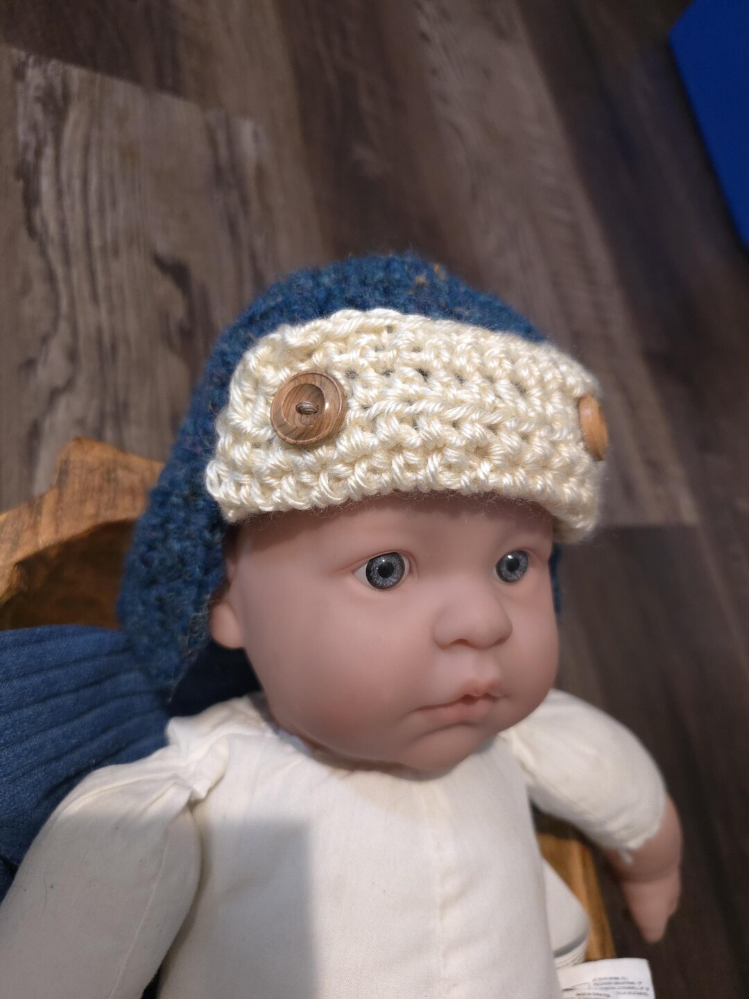 Cute Baby Hat With Ear Flaps, Blue and White. Newborn Photography Props ...