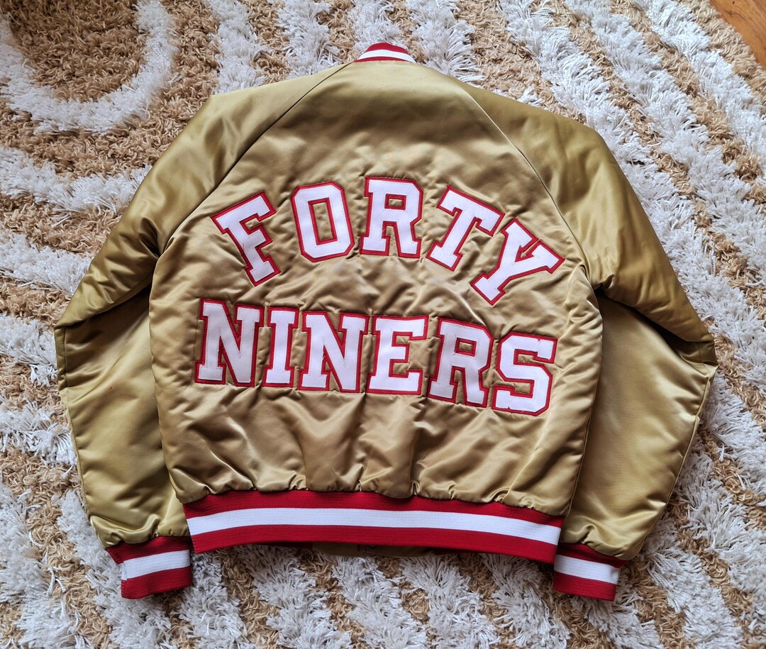 San Francisco 49ers Vintage Chalk Line Jacket M Rare 90s Satin Gold ...