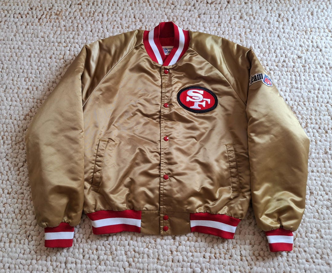 San Francisco 49ers Vintage Chalk Line Jacket L Rare 90s Satin NFL Gold ...