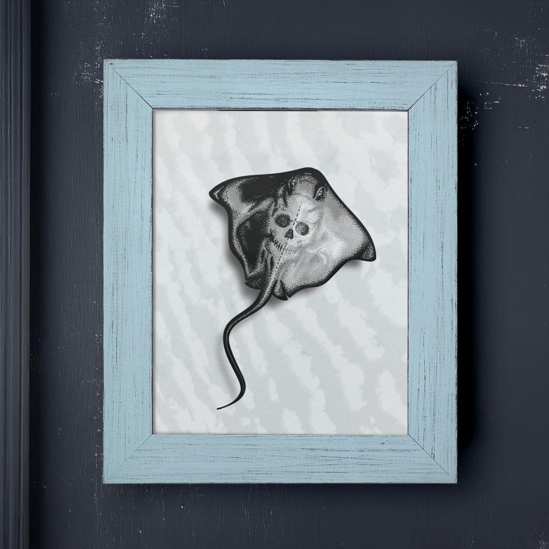 Death Ray - Sea Illustration - Skull Stingray Art Print - Nautical ...