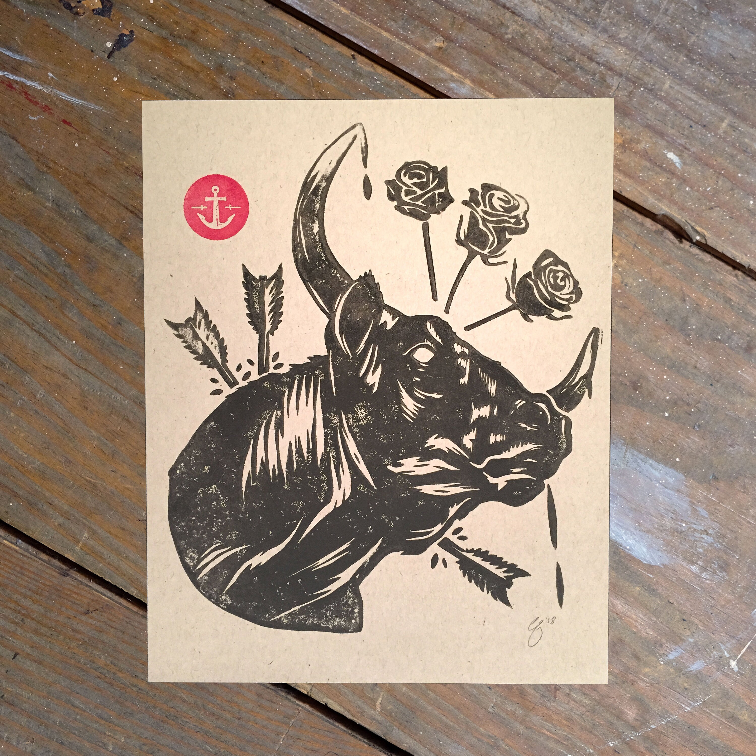 Taurus Black Bull - Block Print - Etsy