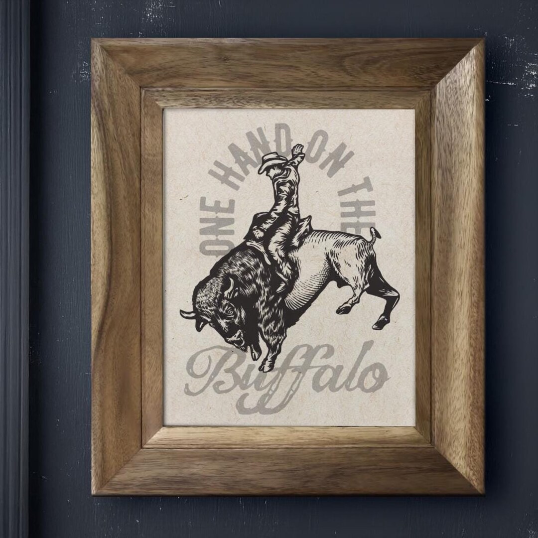 One Hand on the Buffalo - Cowboy Riding a Bucking Bison - Art Print - Etsy
