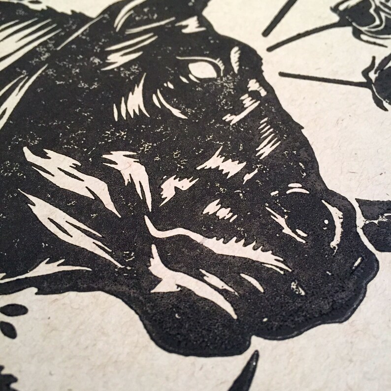 Taurus Black Bull - Block Print - Etsy