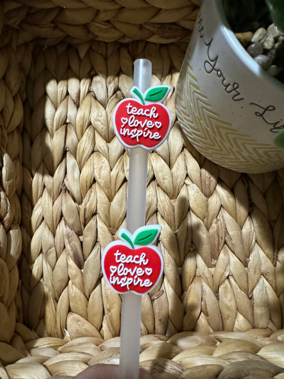 Teacher , Straw Topper , Straw Charm, Apple - Etsy
