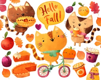 Fall Cats, Clipart, Clipart Commercial Use, Vector Graphics, Clip Art ...