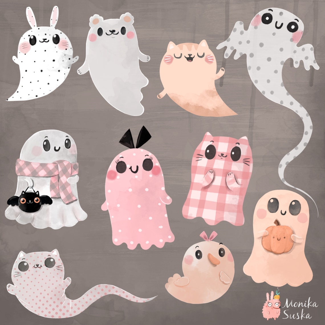 Halloween Pumpkin and Ghosts Clipart - Etsy