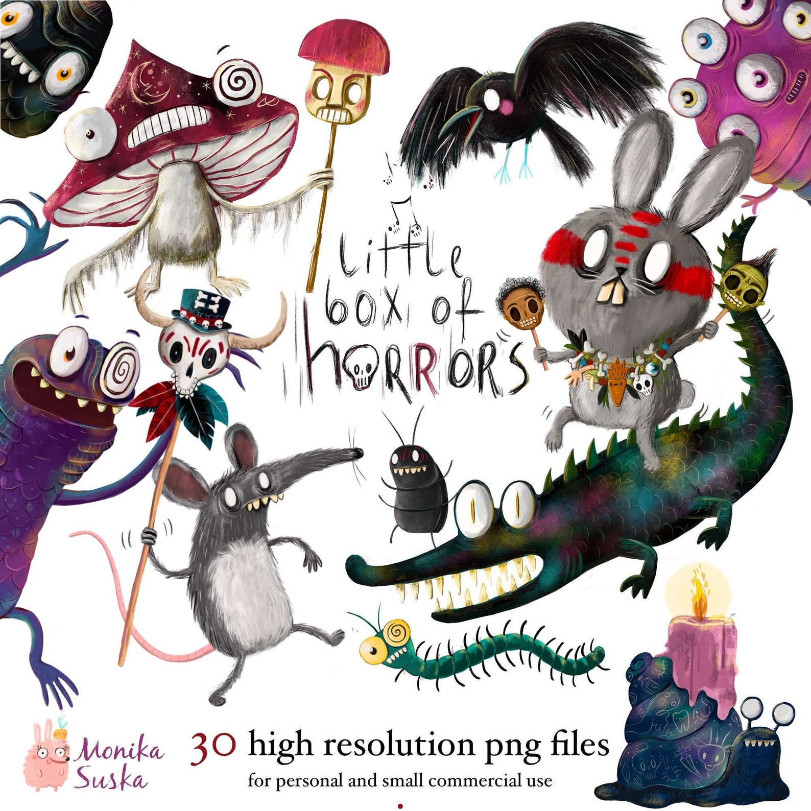 Halloween Clipart Cute Creepy Halloween Printable | Etsy