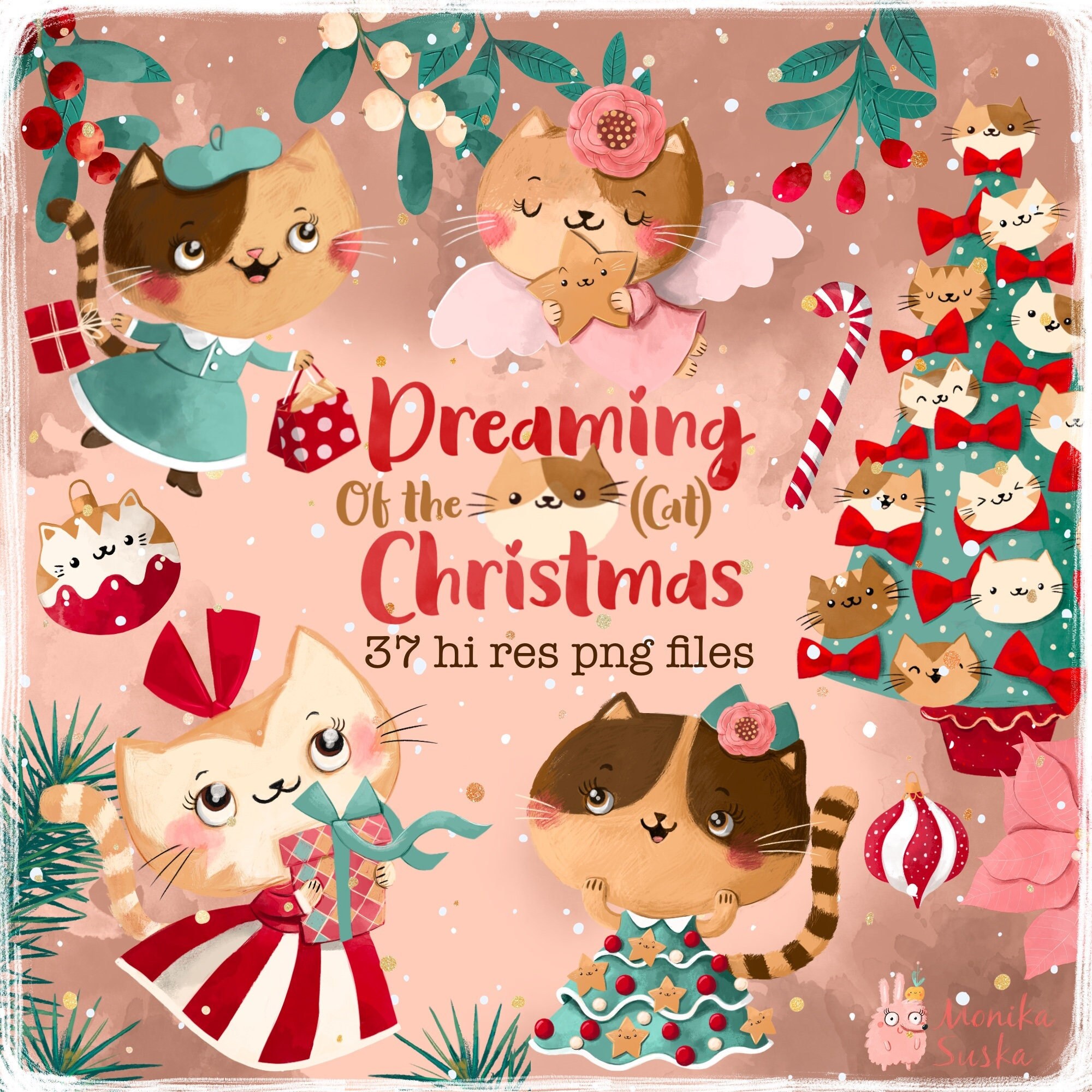 Cat Christmas Clipart, Christmas Clipart, Christmas Printable, Cat ...