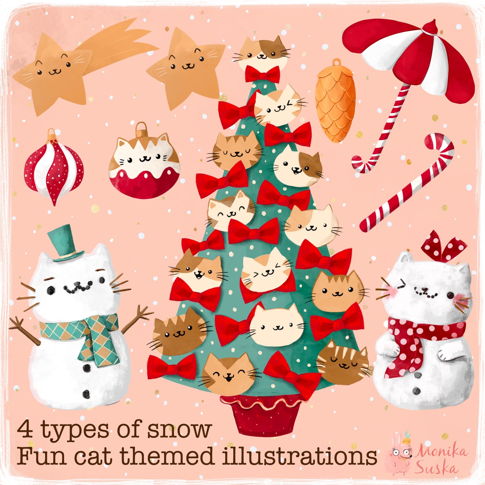 Cat Christmas Clipart, Christmas Clipart, Christmas Printable, Cat ...