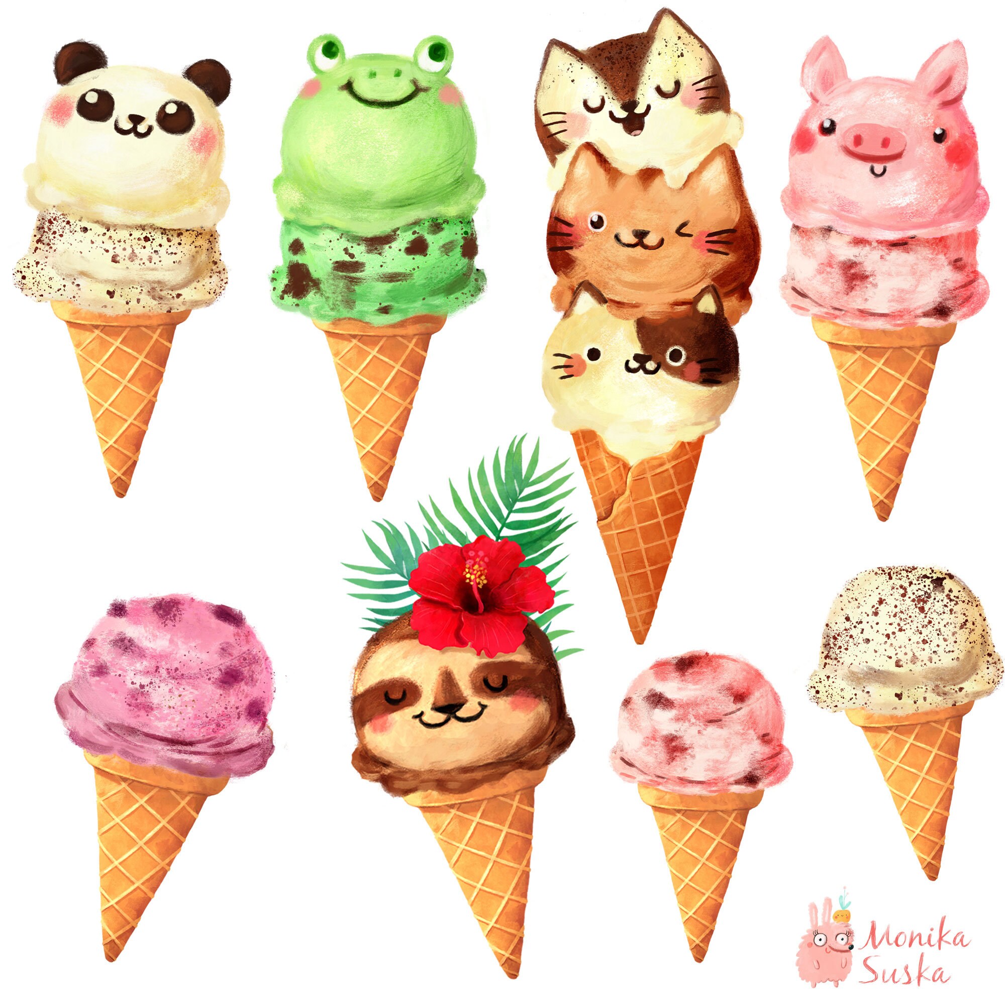 Ice Cream Clipart Summer Clipart Watercolor Clipart Digital - Etsy