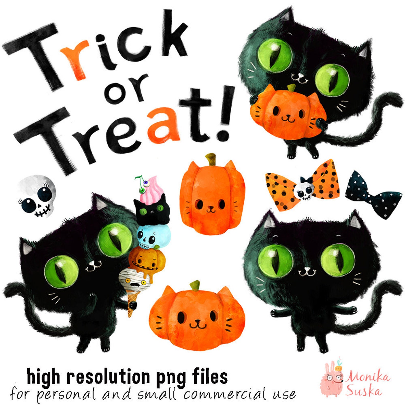 Cute Halloween Clipart Bundle Halloween Black Cat Pumpkins | Etsy