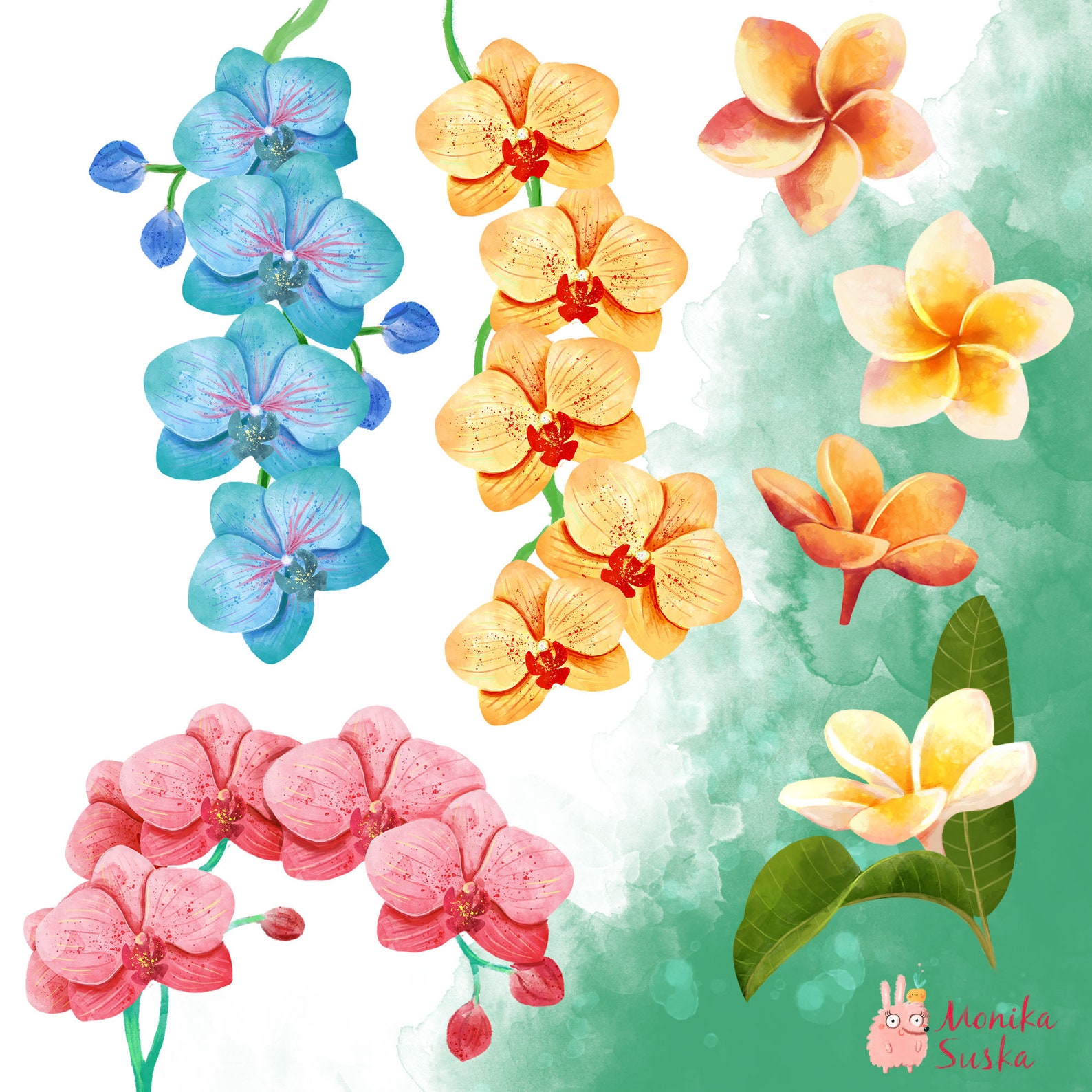 Tropical Leaves and Flowers Clipart Watercolor Summer - Etsy