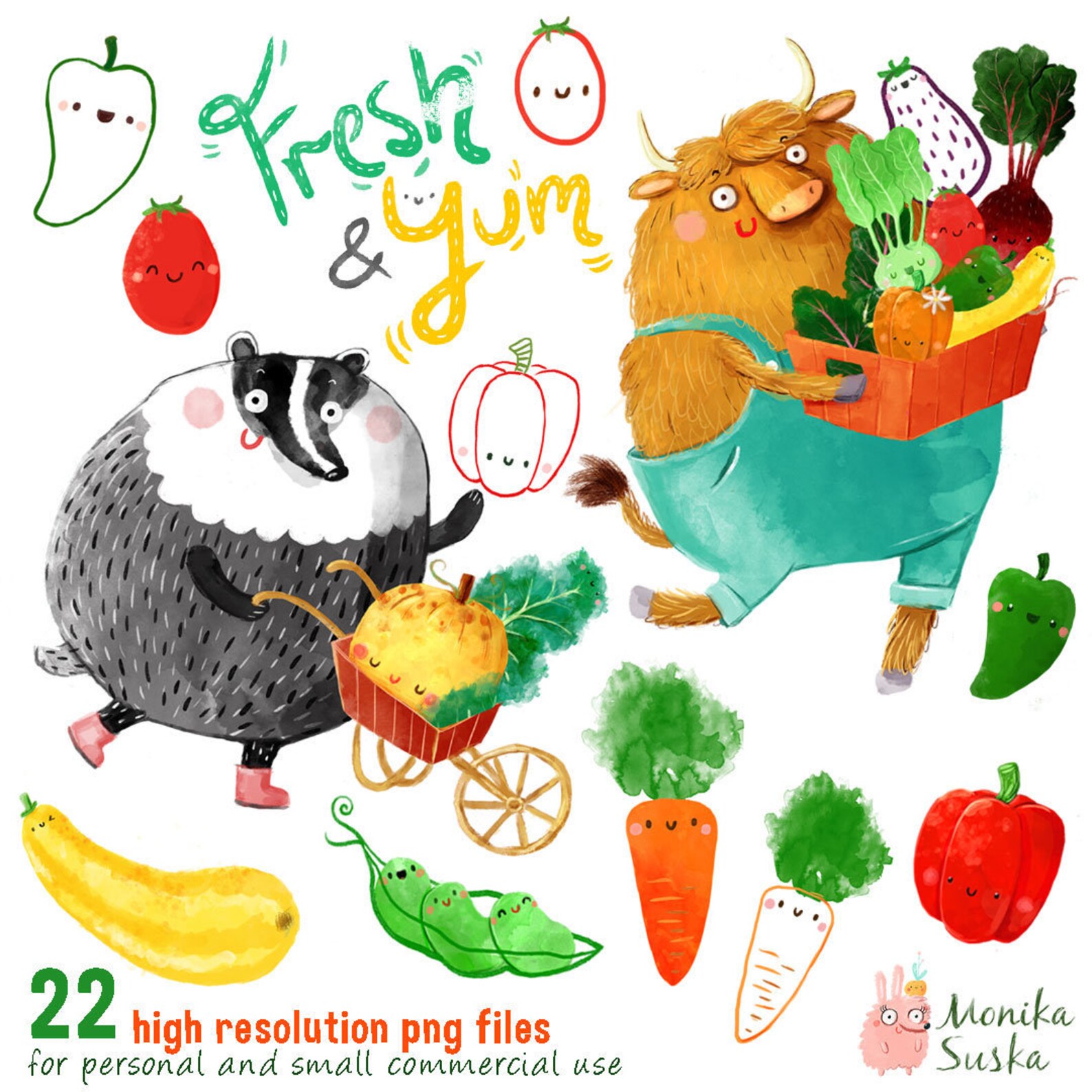 Vegetable Clipart Animal Clipart Printable Watercolor Clipart Digital ...