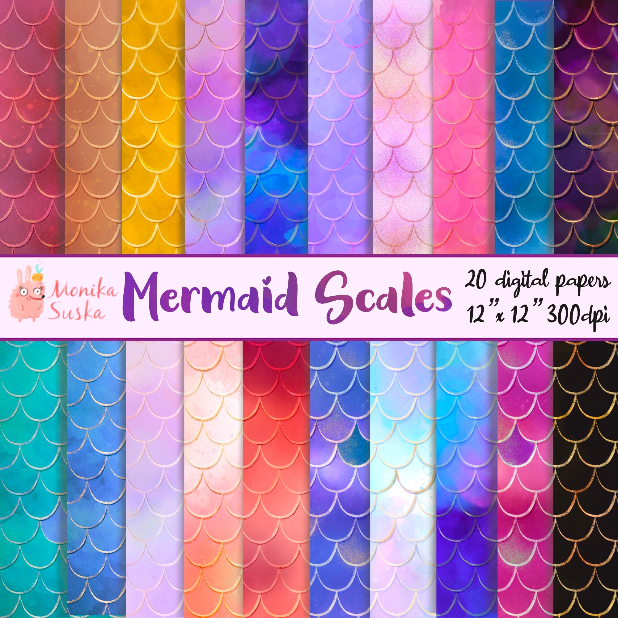 Mermaid Scales Watercolor Digital Paper, Scales Digital Paper, Mermaid ...