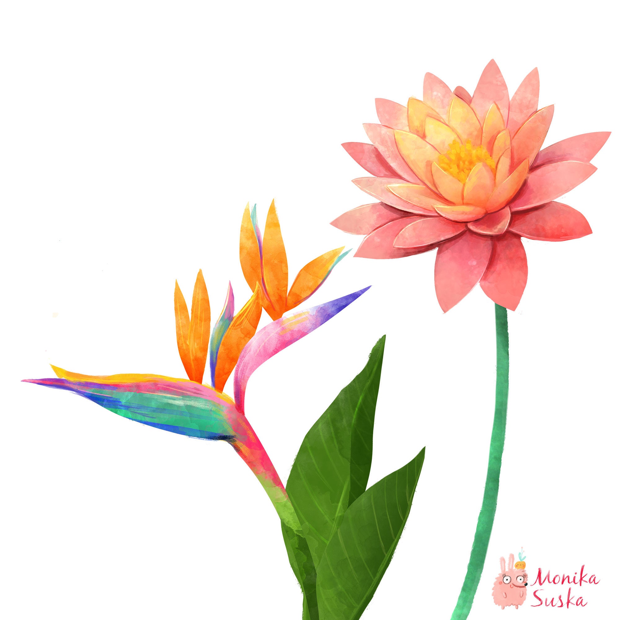 Tropical Leaves and Flowers Clipart Watercolor Summer - Etsy