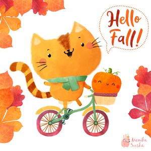 Fall Cats Clipart | Autumn Clipart | Cat Clipart | Watercolor Clipart ...