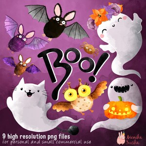 Cute Halloween Clipart Bundle, Halloween Black Cat, Pumpkins, Ghost and ...