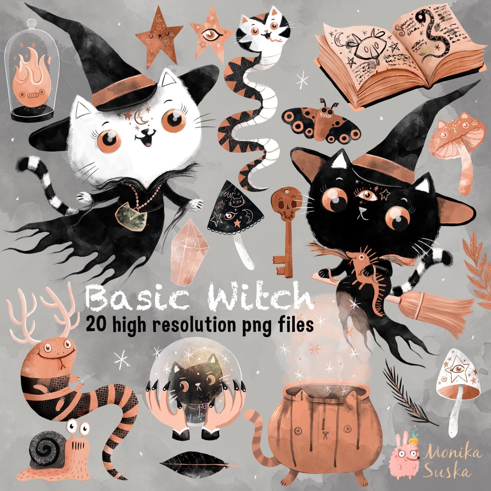Cute Halloween Cat Witches Clipart, Printable Halloween Art, Halloween ...
