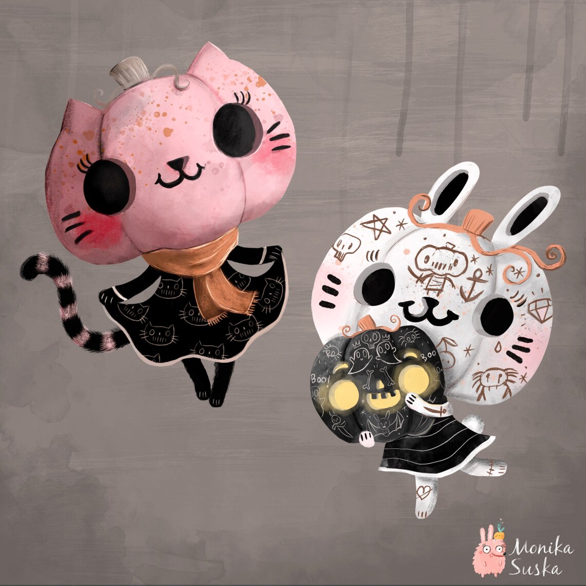 Halloween Pumpkin and Ghosts Clipart - Etsy