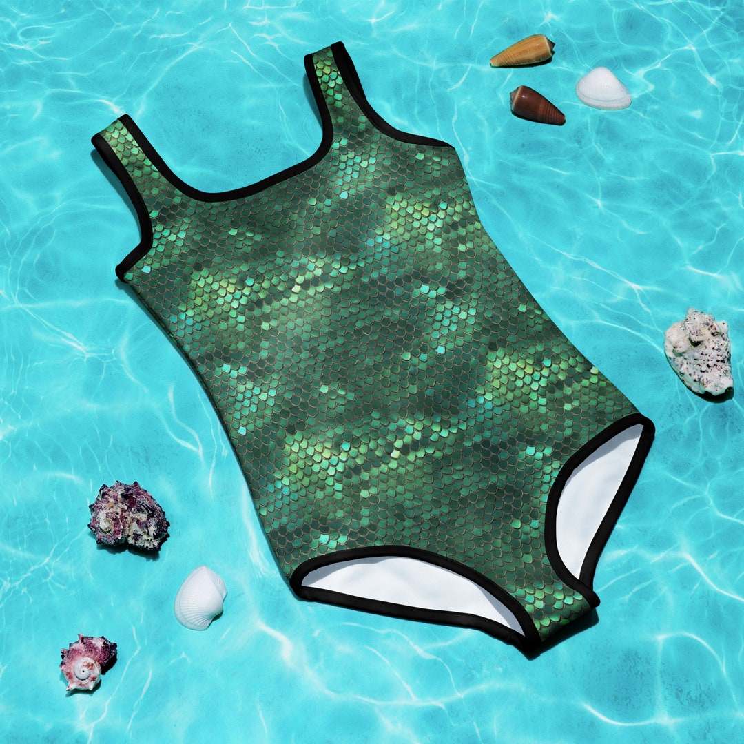 Green Mermaid Kid Child One Piece Swimsuit | Mermaidcore Fish Scale ...