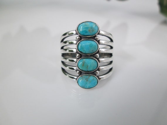 Genuine Turquoise Ring>925 Sterling 4 Stone Turquoise… - Gem