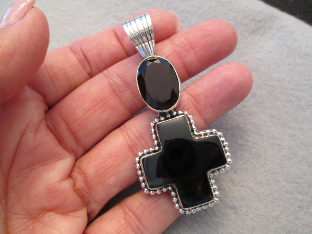 Black Onyx Cross & Smokey Quartz Pendant>925 Sterling Dan Dodson Signed ...
