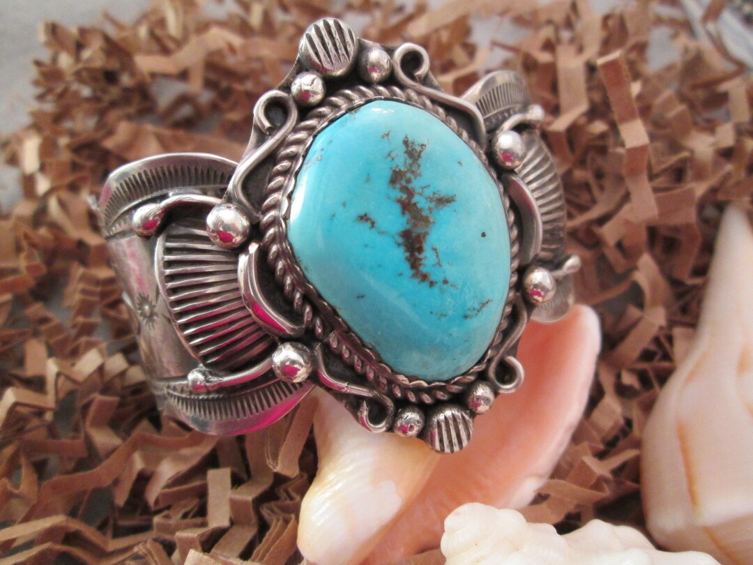 Native Turquoise Cuff Bracelethandcrafted Sterling Silver Genuine ...