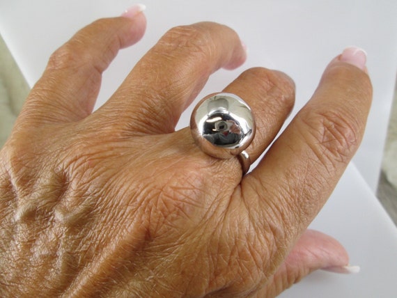 Sterling Silver Globe Ring>925 Big Ball Ring,Sphere R… - Gem