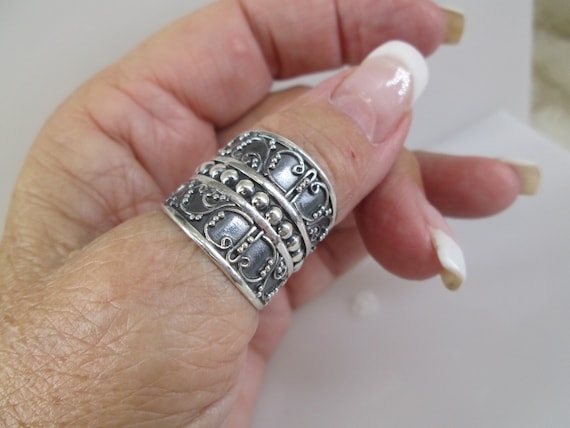 925 Sterling Silver Ring,Bali Ring,925 Wide Band,Trib… - Gem