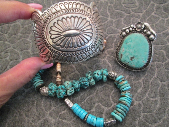 Navajo Handcrafted Wide 925 Sterling Silver Stamped C… - Gem