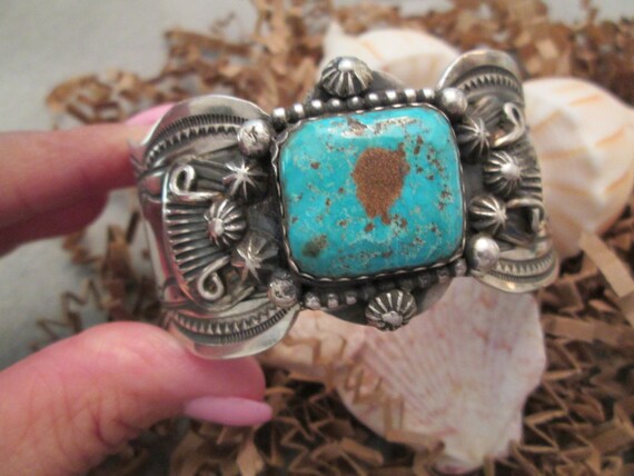 Native Turquoise Cuff Bracelet>925 Sterling Silver Tu… - Gem