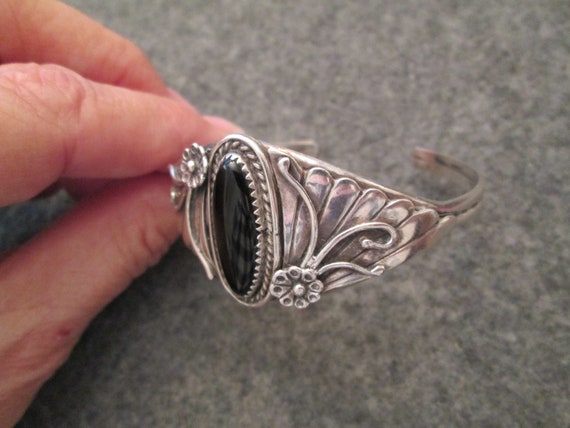 Navajo Sterling Silver Onyx Cuff Bracelet>925 Black O… - Gem