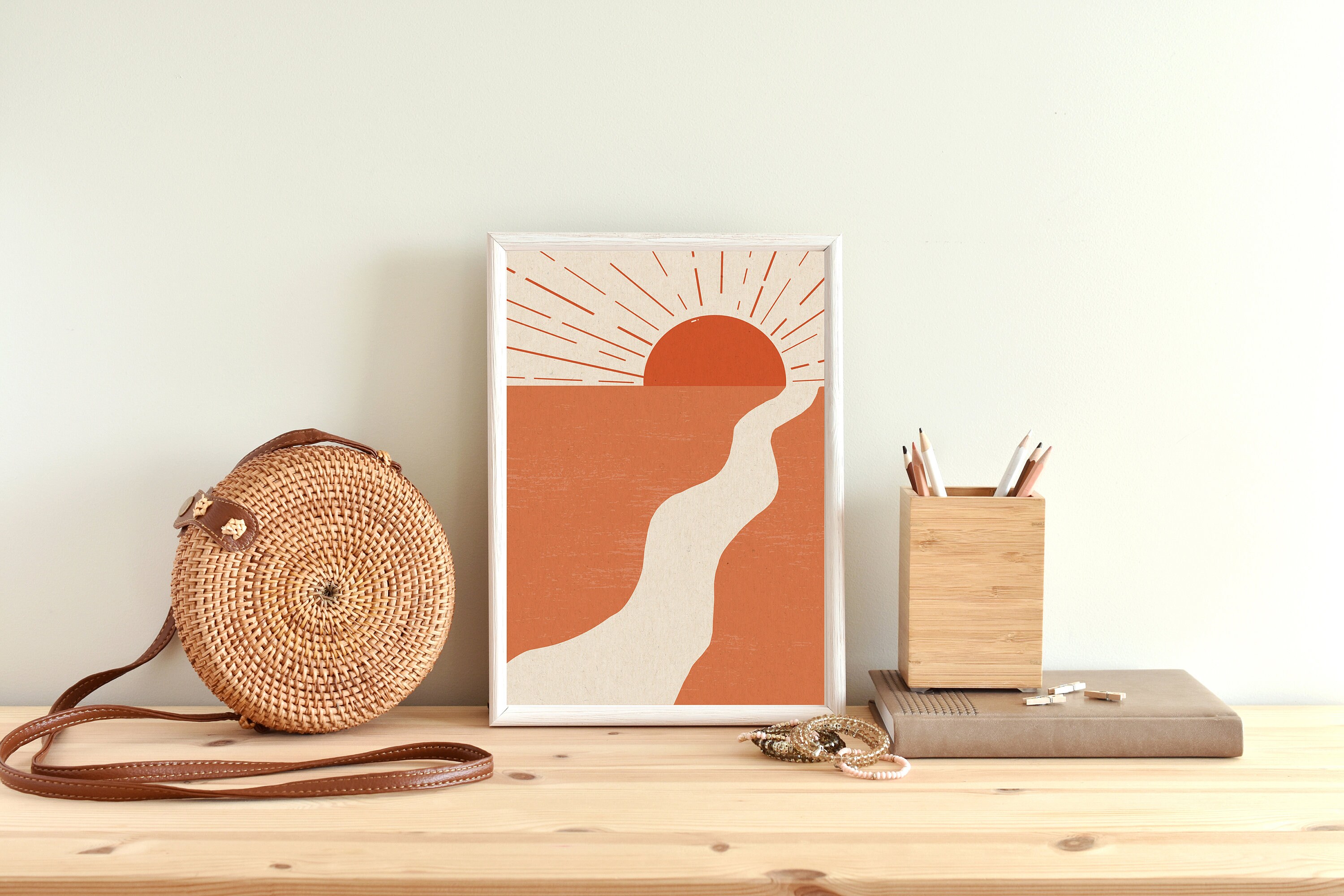 Abstract Sunrise Print - Sun Streak Print - Abstract Digital Art - Boho ...