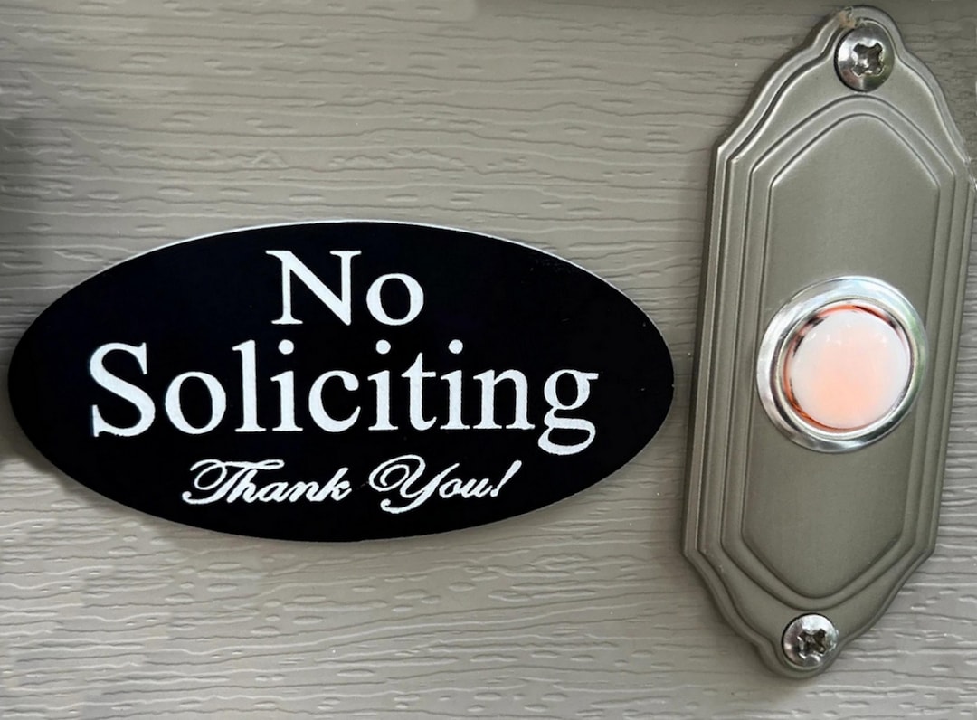 No Soliciting UV Outdoor Doorbell Sign 1.5”x 3” Oval Laser Engraved ...