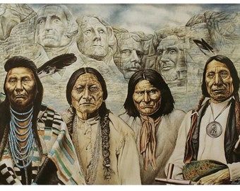 Native Mount Rushmore American// original Founding Fathers Art Print ...