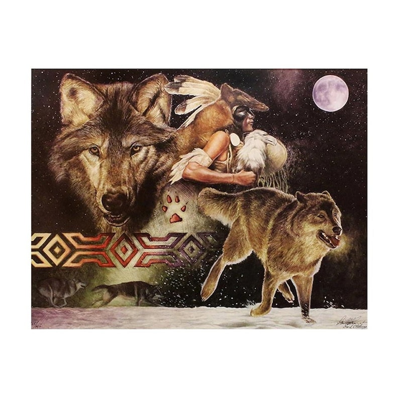 Native Spirit Animal Running With Wolves // "arapaho Moon" Art Print ...