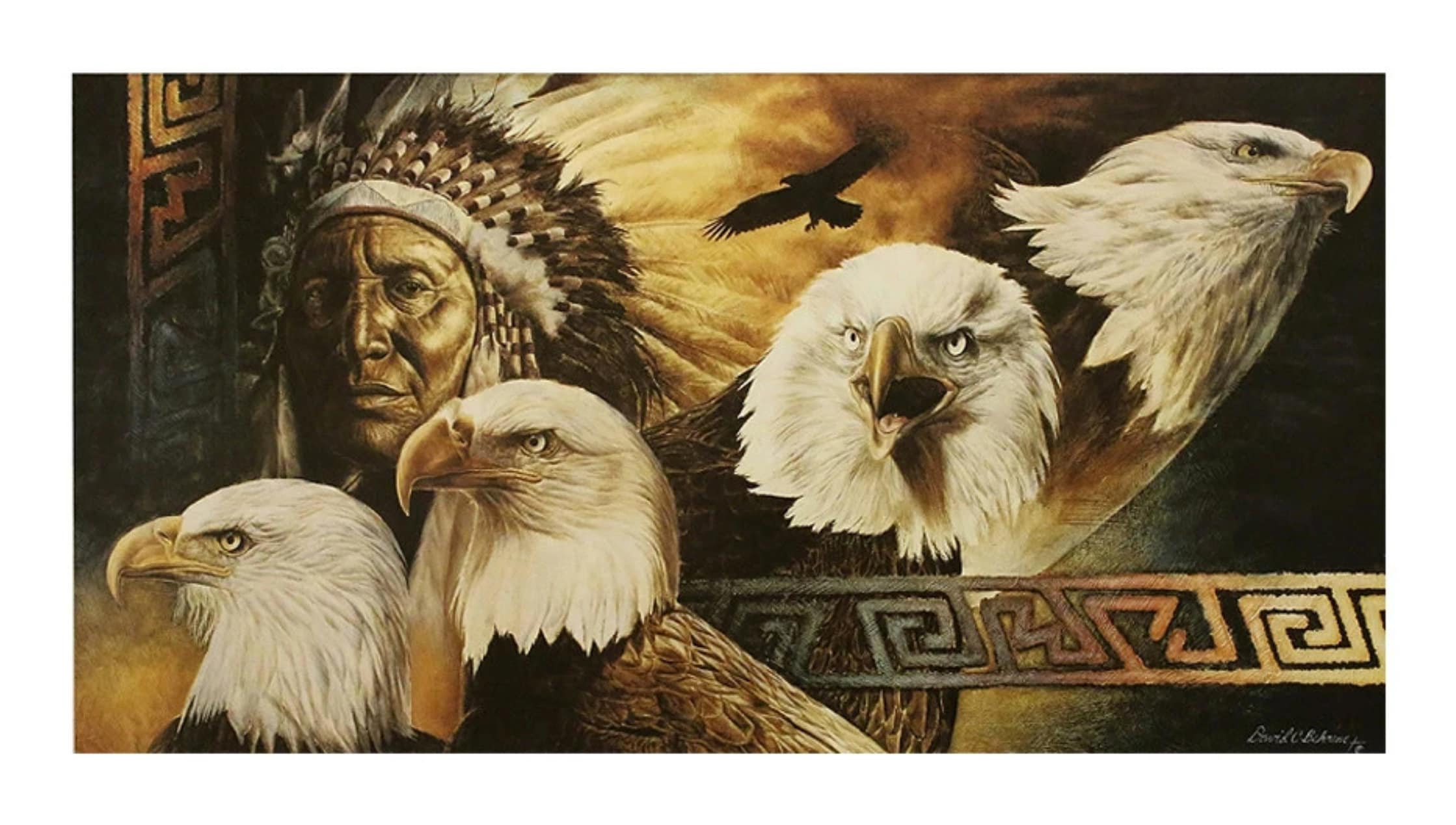 Native American Chief Bald Eagles Flight Art Print // "lakota Twilight ...