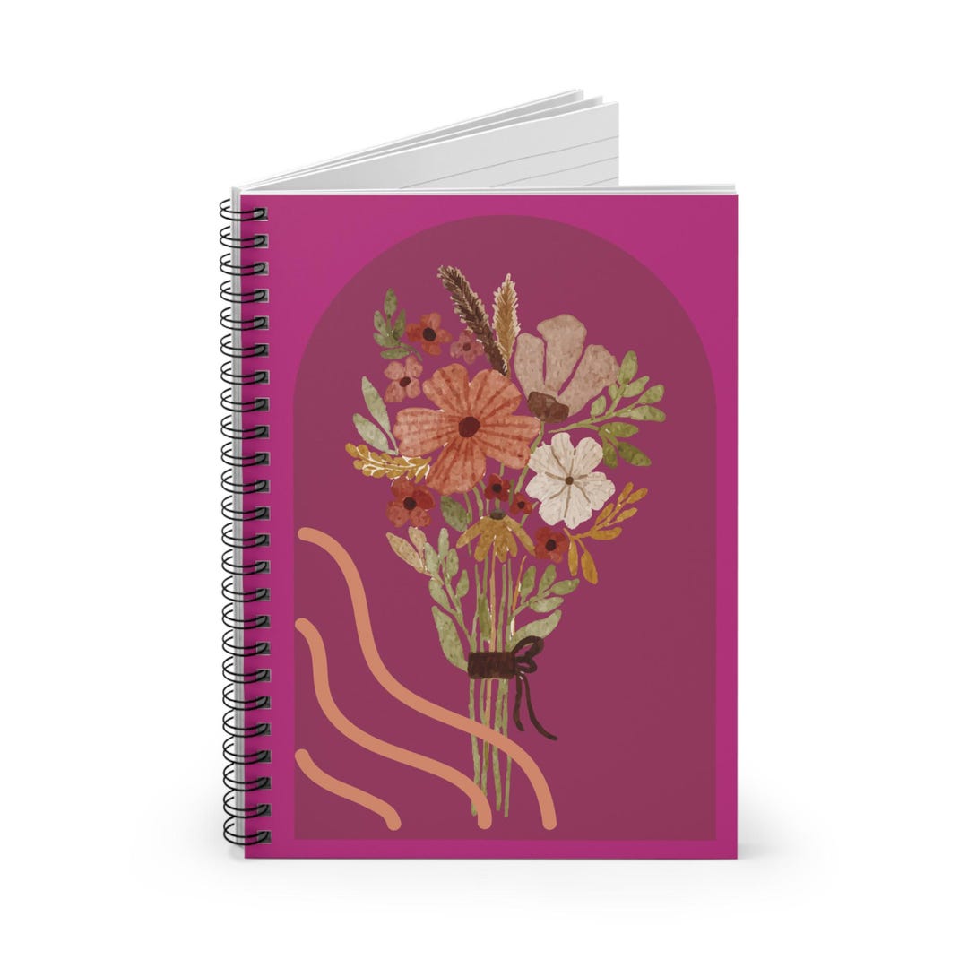 Magenta Pink Spiral Notebook, Wildflower Bouquet Design, Floral Lined ...