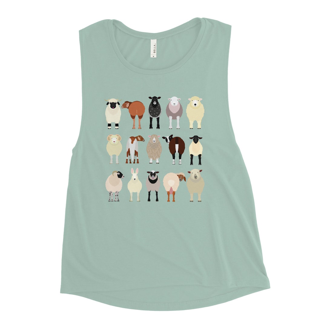 Sheep Ladies Muscle Tank, Sheep Print Tank, Sheep Breeds Tank, Sheep ...