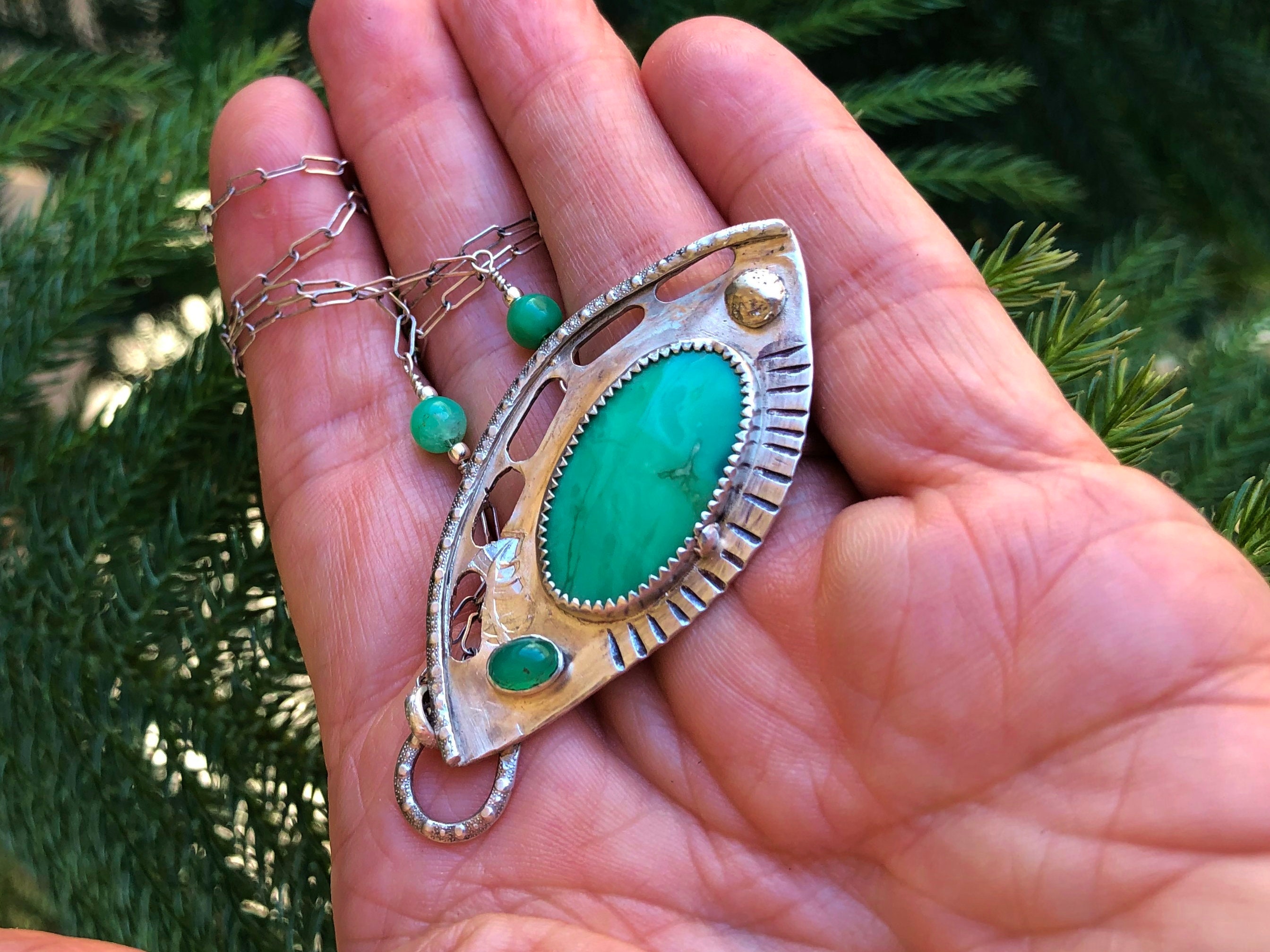 Green Variscite Jasper Pendent Chyrsophase Accent Sterling - Etsy