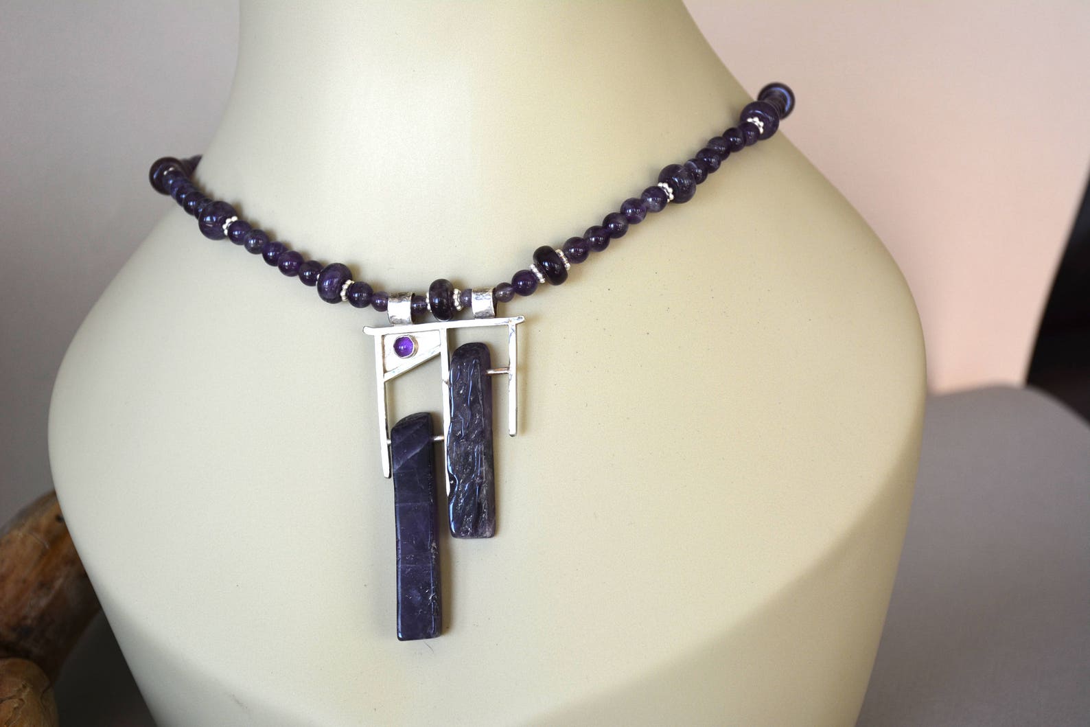 Amethyst Necklace, Sterling Silver Pendant, Amethyst Stick Pendant ...
