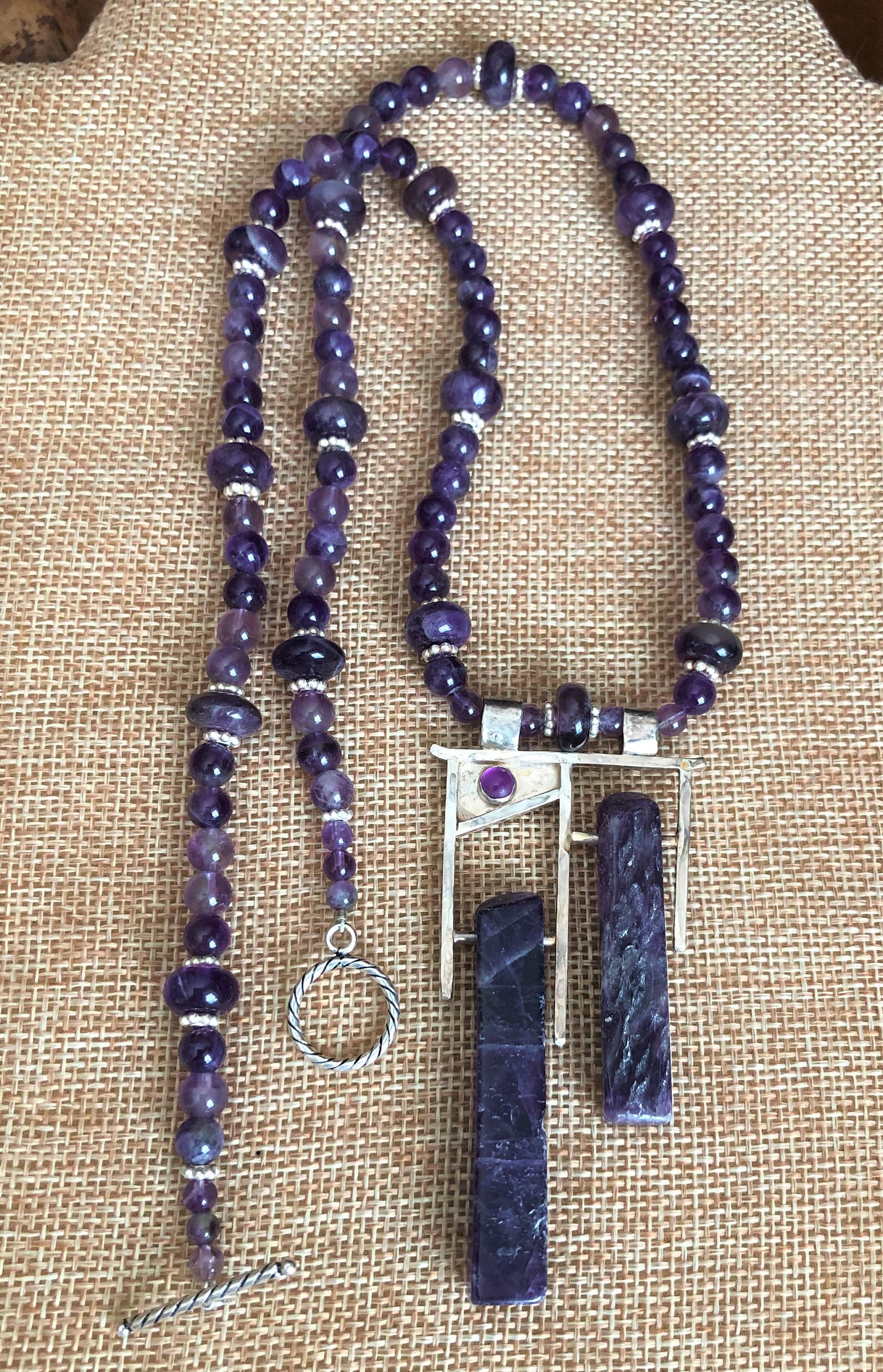 Amethyst Necklace, Sterling Silver Pendant, Amethyst Stick Pendant ...