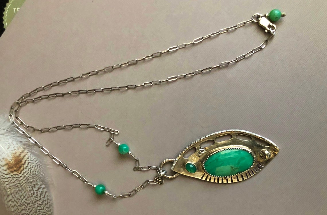 Green Variscite Jasper Pendent Chyrsophase Accent Sterling - Etsy